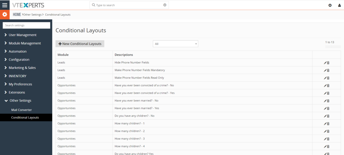Conditional Layouts - VTiger Experts