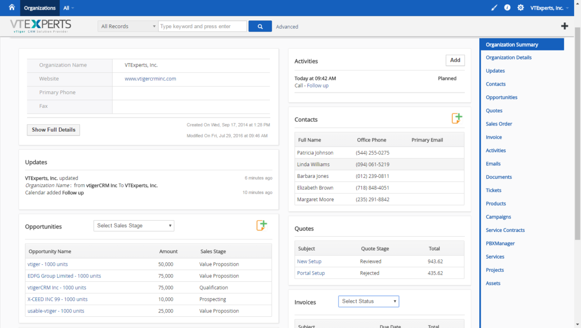Summary Widgets - VTiger Experts
