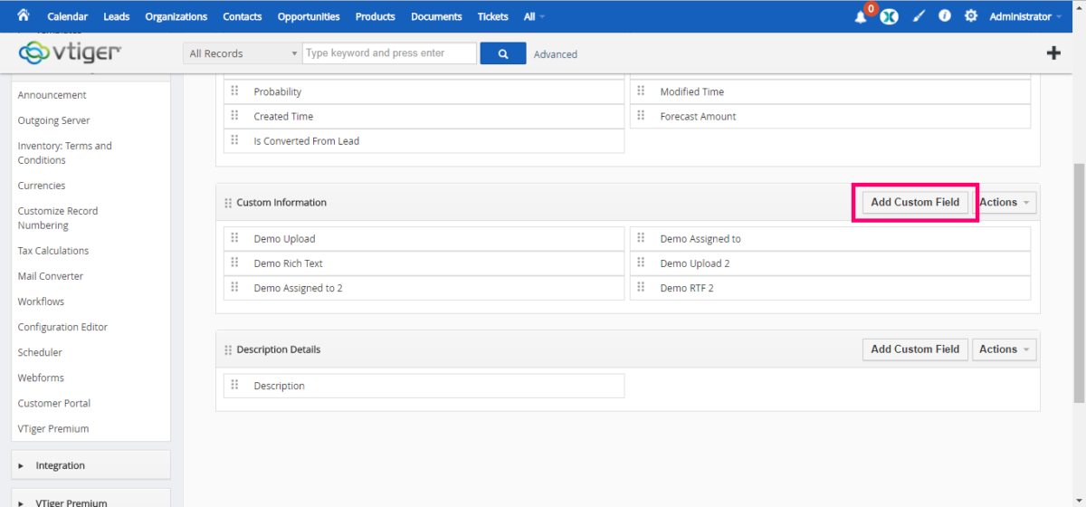 Advanced Custom Fields - VTiger Experts