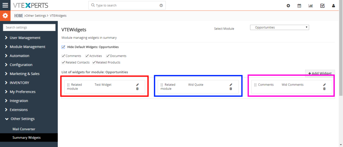 Summary Widgets - VTiger Experts