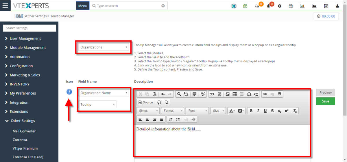 Add Tooltips Information Icons To Record Views In VTiger 7 - VTiger Experts