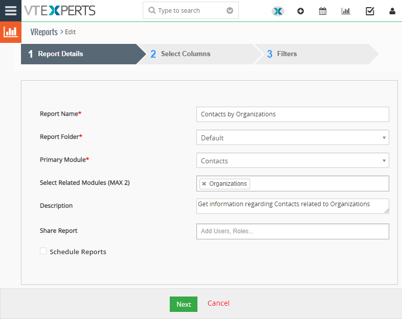 Reports & Dashboards for VTiger