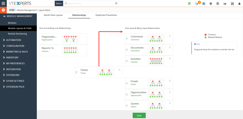 Rearranging Different Modules in Vtiger - VTiger Experts vTiger 7
