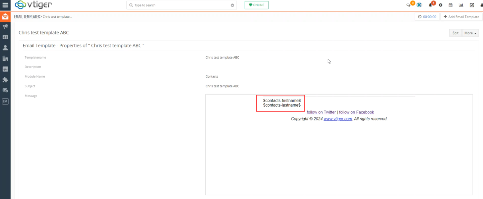 vTiger 8.3: Merge Tags/Descriptions Bug in Email Templates - vTiger 8